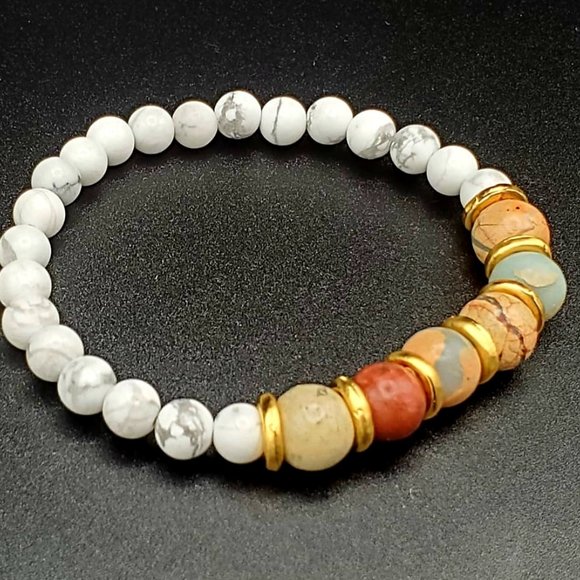 Jewelry | Shield With Natural Snakeskin Jasper Beaded Bracel | Poshmark
